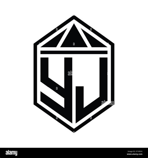 Yj Letter Logo Monogram Simple Hexagon Shield Shape With Triangle Crown Isolated Style Design