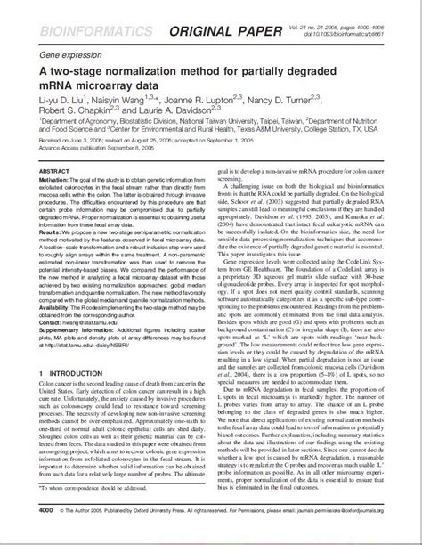 A Two Stage Normalization Method For Partially Degraded Mrna Microarray