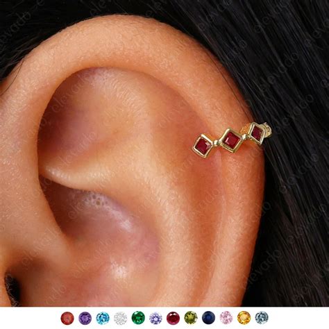 ruby birthstone bezel helix hoop earring bezel stone rook hoop rook
