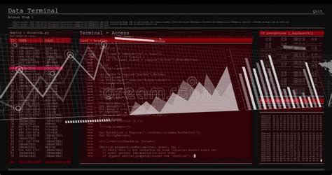 Graphs And Code On Data Terminal Interface With Red Background Animation Running Stock Footage