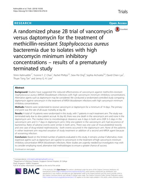 Pdf A Randomized Phase 2b Trial Of Vancomycin Versus Daptomycin For