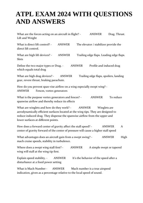 Atpl Operational Procedures Exam Questions With 100 Correct Answers 2024 And Atpl Exam 2024 With