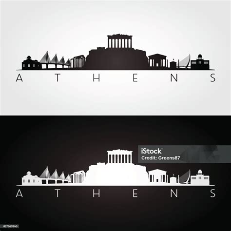 아테네와 스카이 라인 실루엣 흑인과 백인 디자인 벡터 일러스트 레이 션 아테네에 대한 스톡 벡터 아트 및 기타 이미지 아테네 스카이라인 벡터 Istock