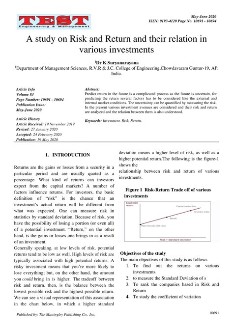 PDF A Study On Risk And Return And Their Relation In Various Investments