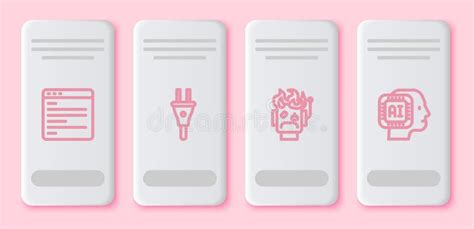 Set Line Computer Api Interface Electric Plug Robot Burned Out And Humanoid Robot White