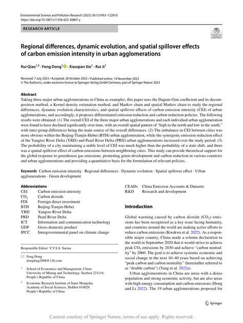 Regional Differences Dynamic Evolution And Spatial Spillover Effects Of Carbon Emission