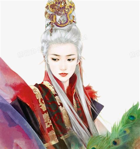 红色衣装白发金冠PNG图片素材下载 白发PNG 熊猫办公