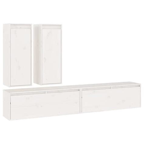 Vidaxl Tv Cabinets 4 Pcs White Solid Wood Pine Robert Dyas