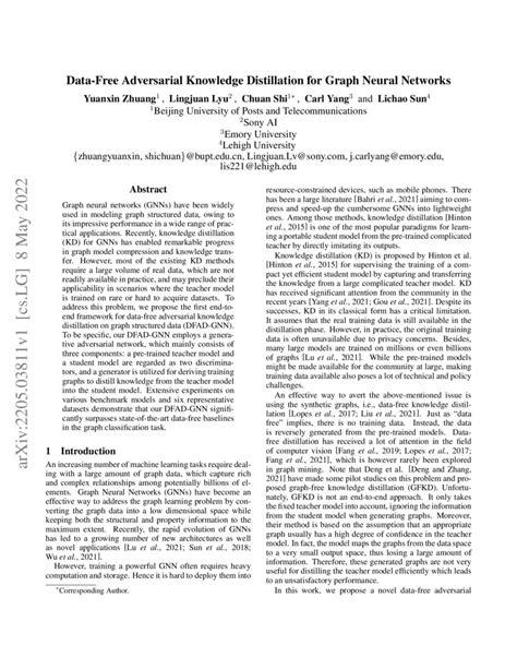 Data Free Adversarial Knowledge Distillation For Graph Neural Networks