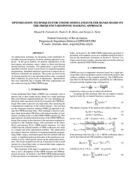Pdf Optimization Techniques For Cosine Modulated Filter Banks Based