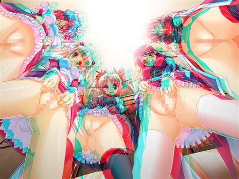 Rule D Girls Anaglyph Blue Hair Censored Elf Maid Maids Multiple Girls Pointy Ears Pussy