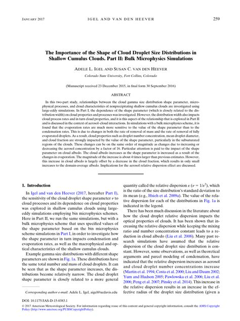 Pdf The Importance Of The Shape Of Cloud Droplet Size Distributions In Shallow Cumulus Clouds