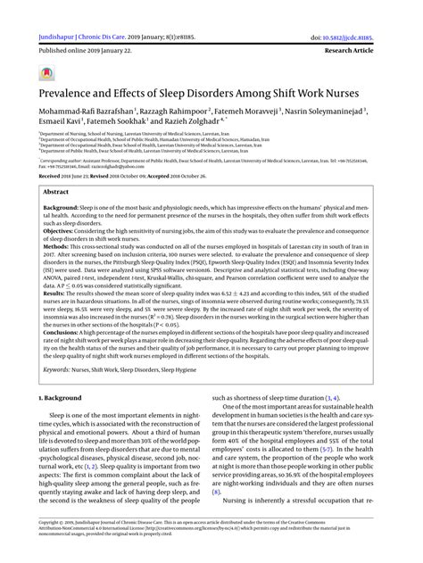 Pdf Prevalence And Effects Of Sleep Disorders Among Shift Work Nurses