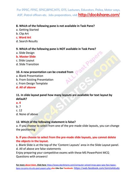 SOLUTION Ms Powerpoint Mcq Questions For All Tests Preparation Studypool