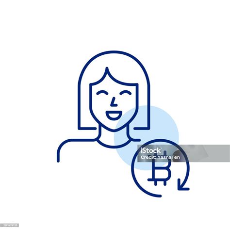 웃는 여자와 비트 코인 기호 새로 고침 화살표 암호화 사용 사용자 계정입니다 온라인 결제 및 금융 완벽한 픽셀 편집 가능한 획 아이콘 Brand Name Mobile