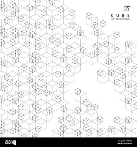 Abstract Modern Technology Black Line Cube Pattern Background Digital