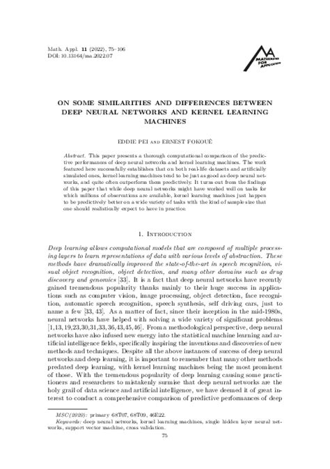 Pdf On Some Similarities And Differences Between Deep Neural Networks And Kernel Learning Machines