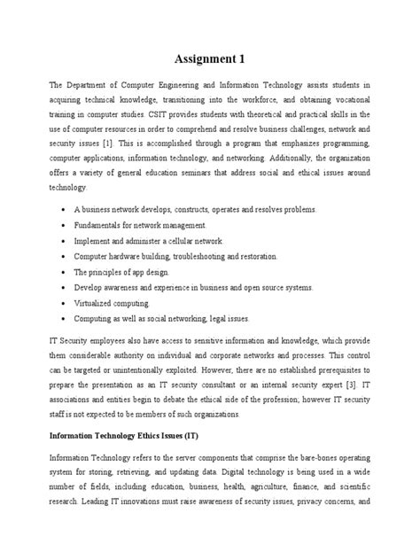 Assignment 1 Information Technology Ethics Issues It Descargar