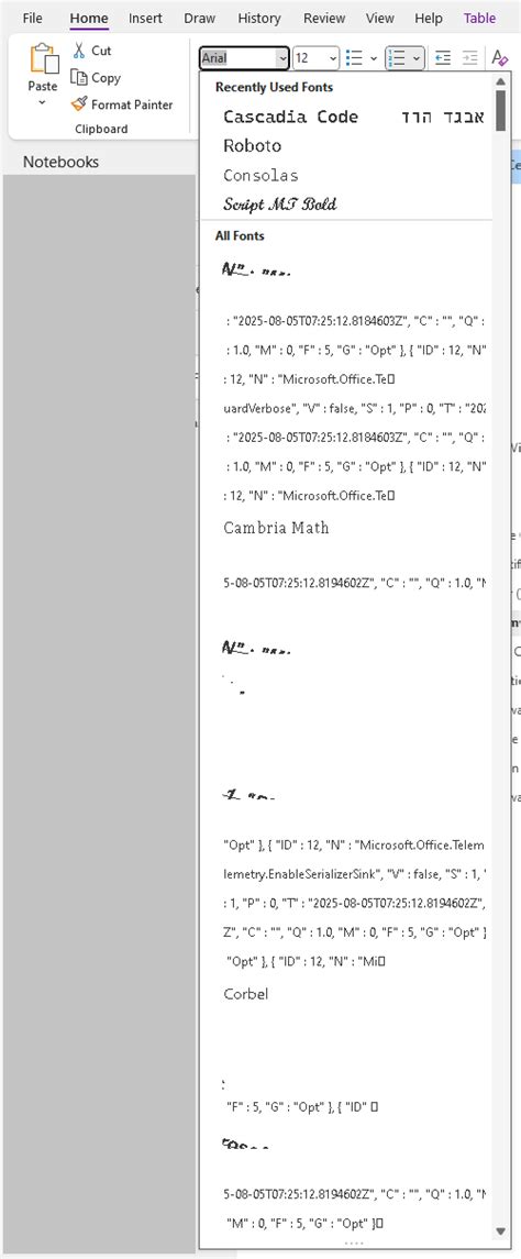 Onenote On Windows Font List Is Garbled Content Not Affected [onenote Version 2507 Build 16 0