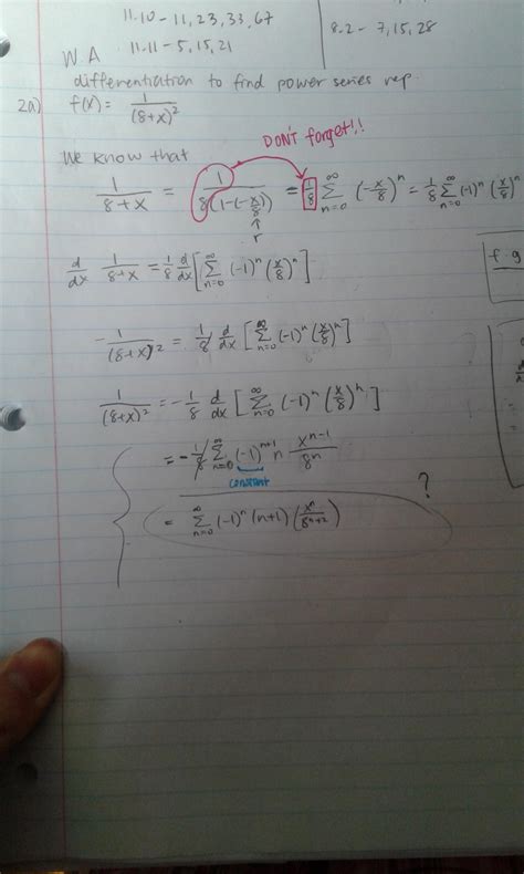 Calculus Differentiation To Find Power Series Representation For 1 8 X 2 Mathematics