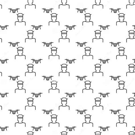 Fpv Drone And Man Vector Quadcopter Concept Line Seamless Pattern Stock Illustration