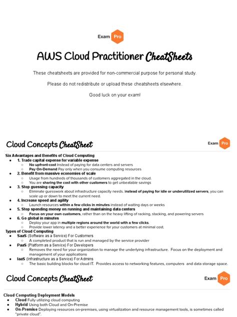 Certified Cloud Practitoner Cheatsheet Pdf Cloud Computing Amazon