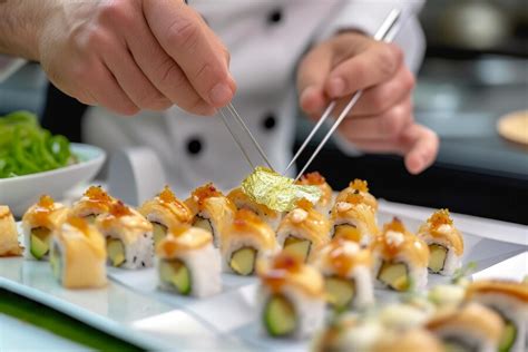 Premium Photo Elegant Sushi Presentation Chefs Gold Leaf Masterpiece