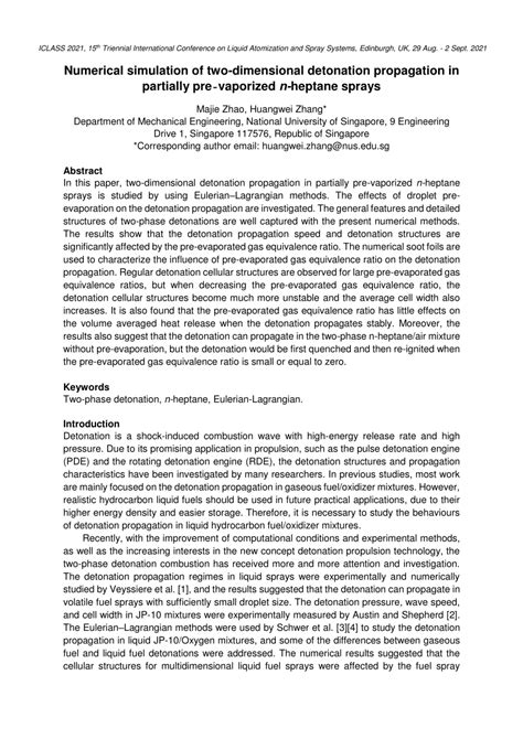 Pdf Numerical Simulation Of Two Dimensional Detonation Propagation In Partially Pre Vaporized