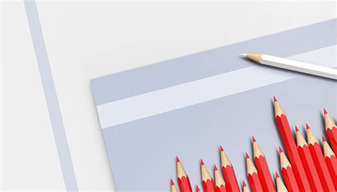 미니멀리스트 템플릿 비즈니스 개념 상단 보기로 복사 공간 닫아 흰색 연필 종이의 흰색 줄에 흰색 연필과 배경에 파란색 종이에 빨간 연필 그룹 3d 렌더링 0명에 대한 스톡