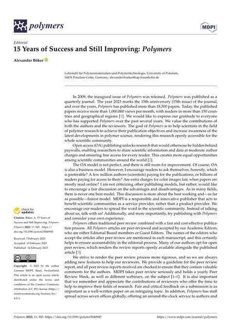 Pdf 15 Years Of Success And Still Improving Polymers