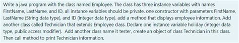 solved write a java program with the class named employee