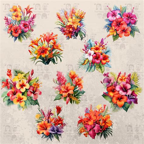 40 Tropical Flowers Clipart Pack Instant Download Exotic Tropical