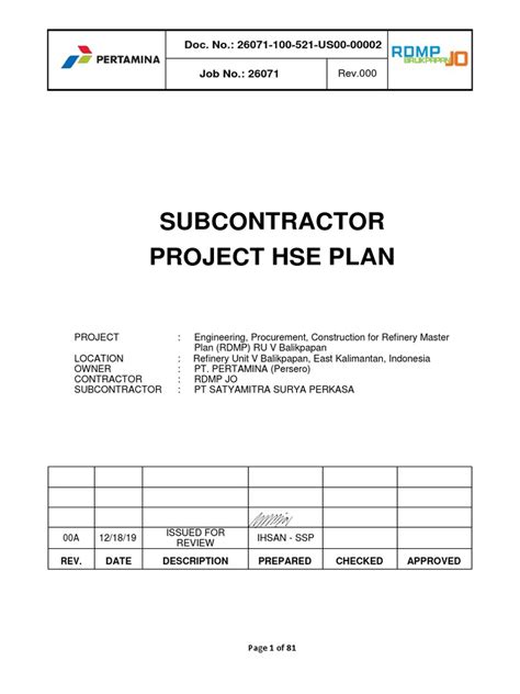 Hse Plan Subcontractor 3 Pdf Occupational Safety And Health Safety