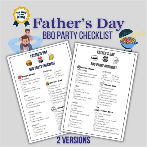Fathers Day Bbq Party Checklist Printable A4 And Us Letter Pdf