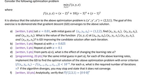 Solved Consider The Following Optimization Problem Min Chegg