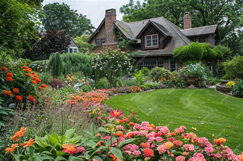 Premium Photo A Large House With A Lush Green Lawn And A Garden Full