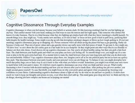 Cognitive Dissonance Through Everyday Examples Free Essay Example 497 Words