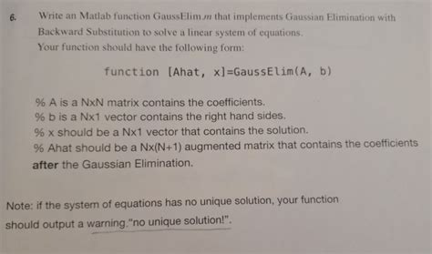 Solved Write An Matlab Function Gausselimm That Implements