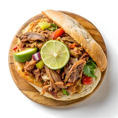 Traditional Mexican Torta De Carnitas A Pork Sandwich Stock