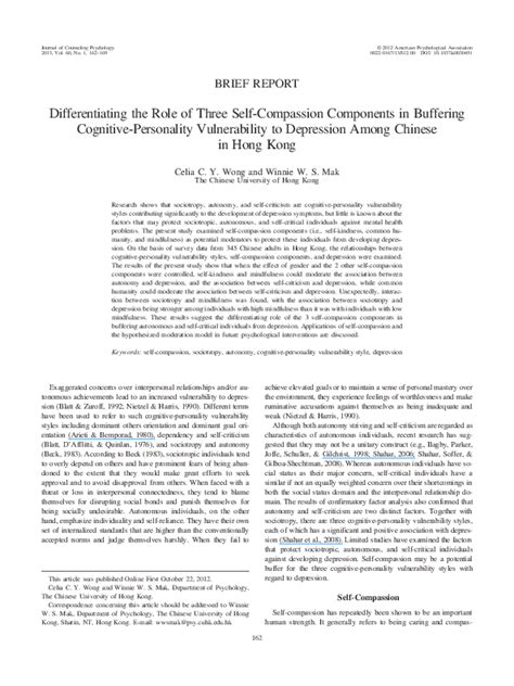 Pdf Differentiating The Role Of Three Self Compassion Components In Buffering Cognitive