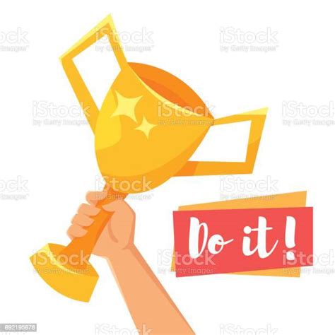 벡터 만화 스타일 일러스트 레이 션의 손 잡고 황금 우승자 컵 Championship에 대한 스톡 벡터 아트 및 기타 이미지 Championship 경쟁 골 스포츠