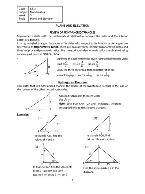 Plane And Elevation Pdf Trigonometry Triangle