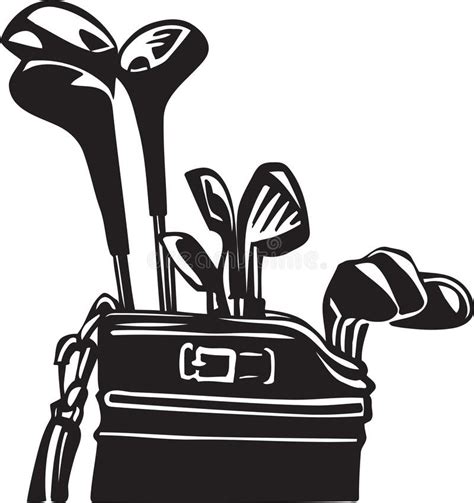 Black And White Golf Clubs And Bag Illustration Stock Vector