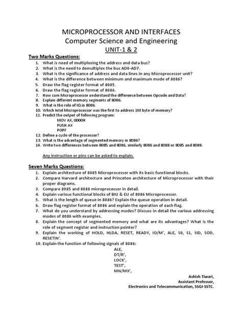 Microprocessor Mp Exercise Questions Pdf Central Processing Unit