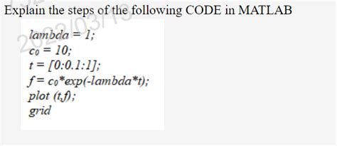 Solved Explain The Lambda 031 The Following Code In Matlab