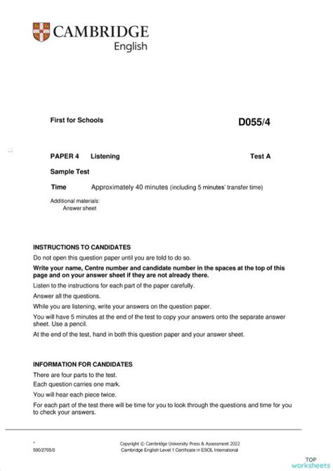 Fce L Sample Test Interactive Worksheet Topworksheets