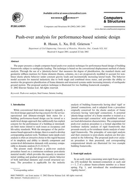 Pdf Push Over Analysis For Performance Based Seismic Design Dokumen Tips