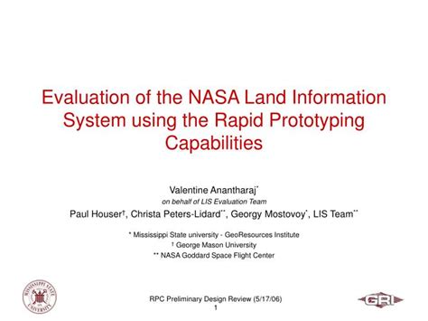 Ppt Evaluation Of The Nasa Land Information System Using The Rapid Prototyping Capabilities