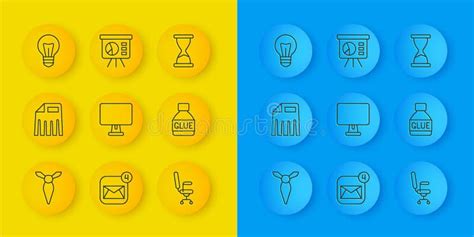 Set Line Tie Paper Shredder Computer Monitor Office Chair Glue Light Bulb Old Hourglass