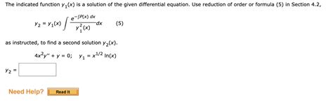 Solved The Indicated Function Y1x Is A Solution Of The